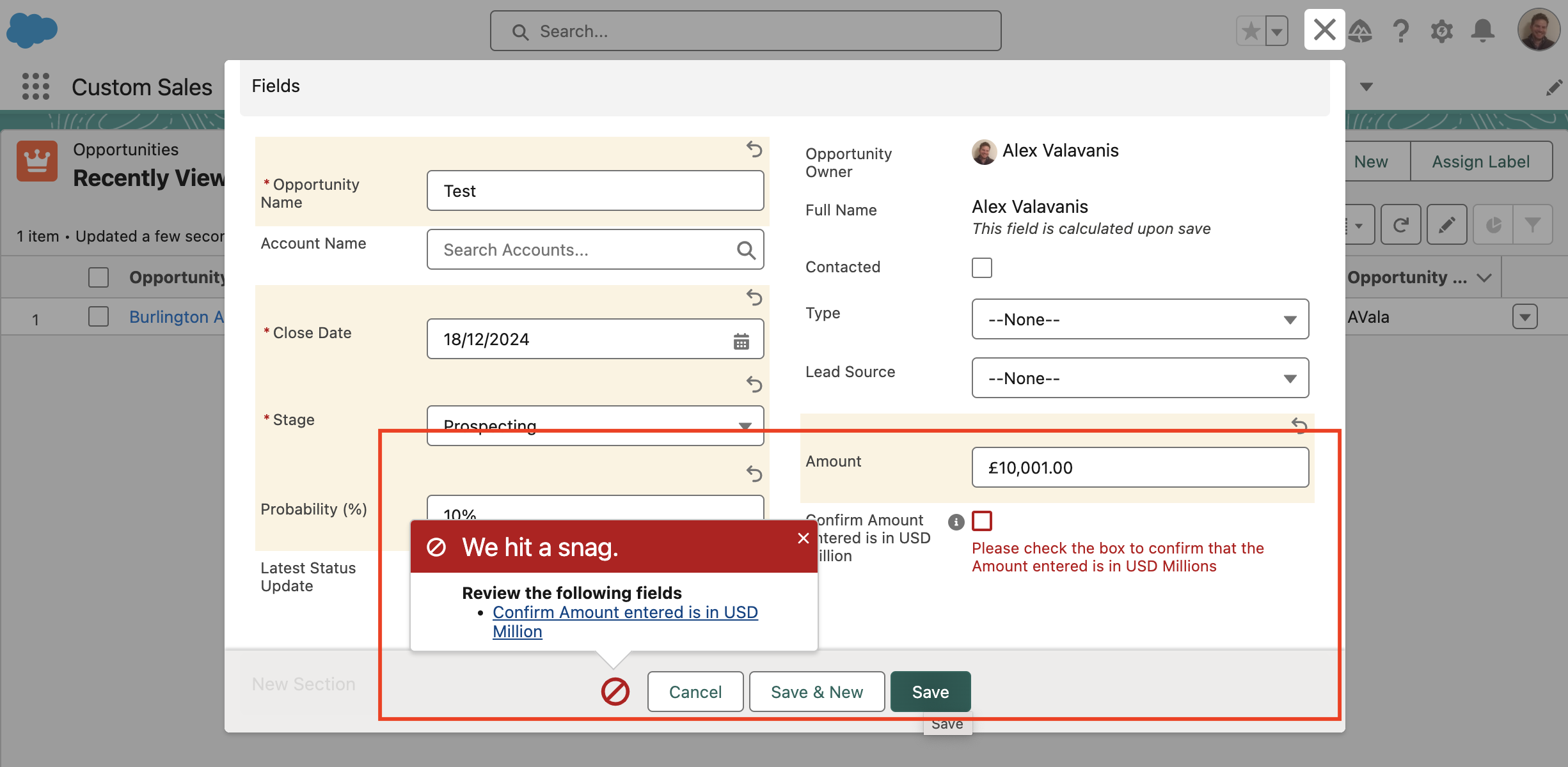 Example validation rule – Cloud Mantras